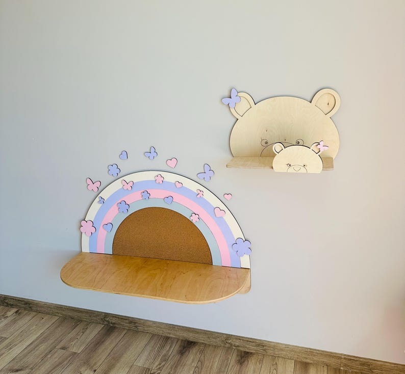 Colorful Kids Floating Desk and Wall Mounted Shelf Set, Custom Playroom ...