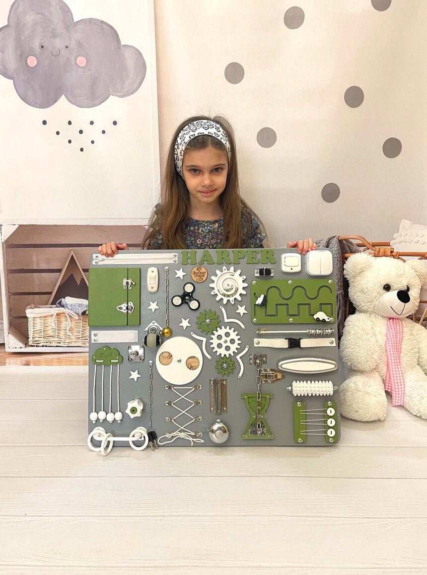 Large Green Fidget Activity Board, Handmade Montessori Busy Board ...