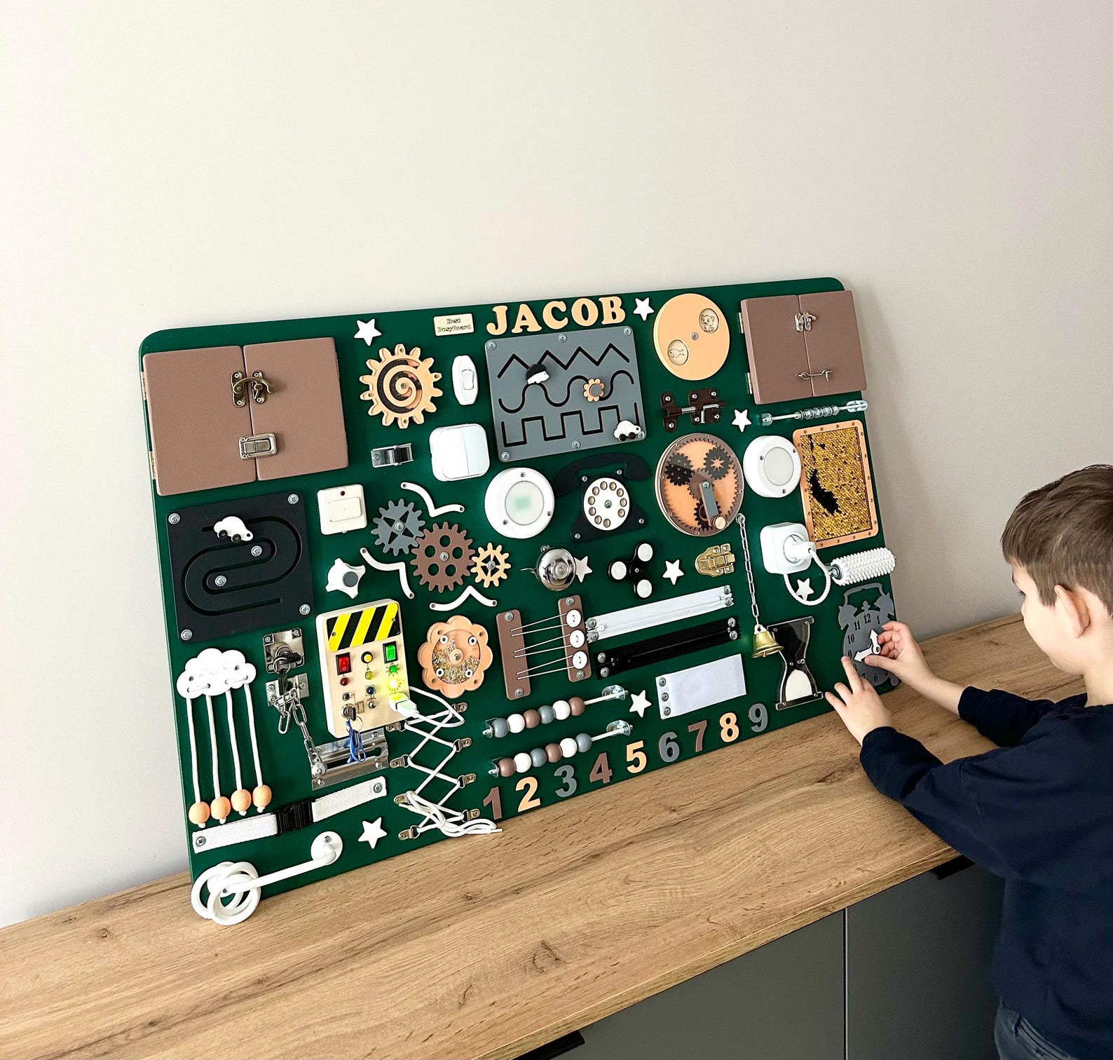Large Green Fidget Activity Board, Handmade Montessori Busy Board ...