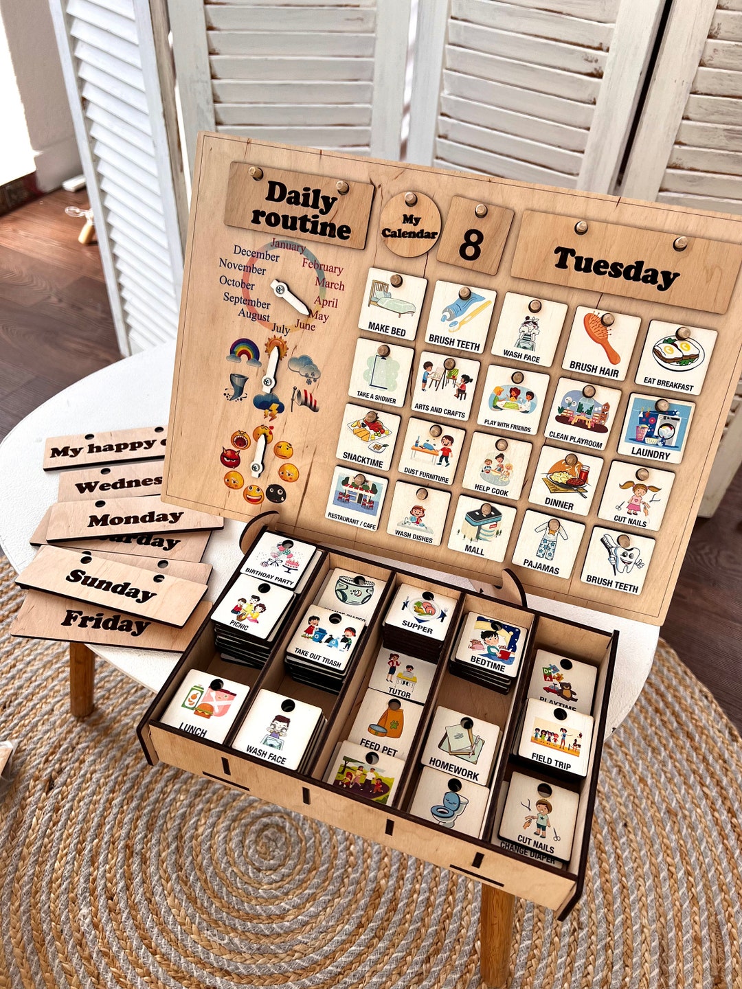 Wooden Montessori Calendar, Chore Chart for Kid, Homeschool Desk ...