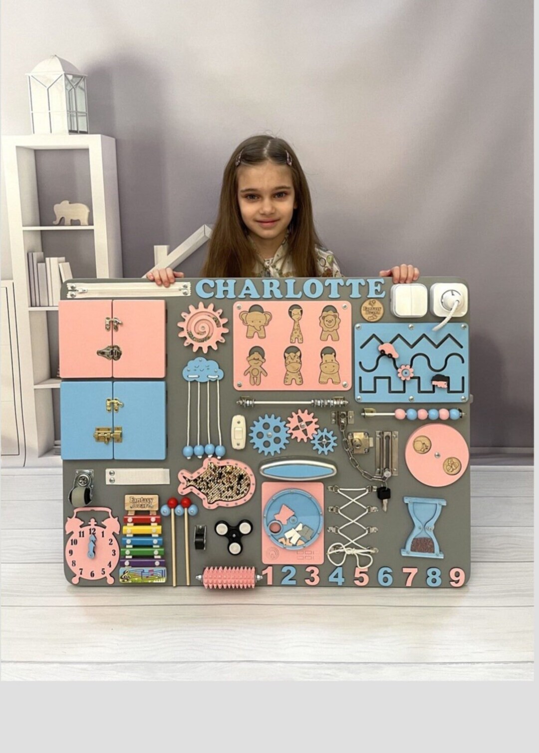 Fidget Busy Board for Baby Girl, Large Busy Board, Wooden Toy, Fine ...