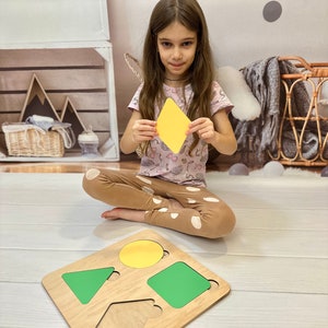 Montessori Wooden Sorter for Kid With Low Vision, Unique Geometric ...