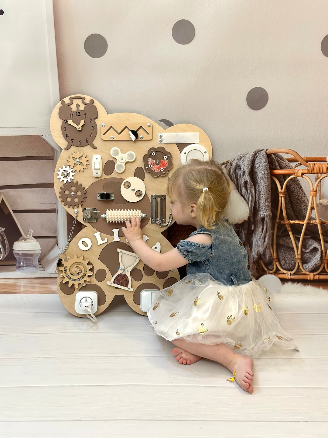 Busy Board Bear 1 Year Old, Personalized Montessori Board, Baby Gift ...