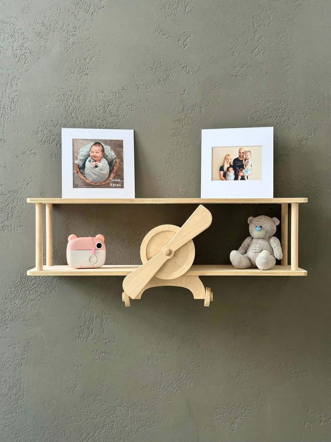 Plane Bookshelf in Baby Room, Wall Nursery Shelving, Aviation Baby Room ...