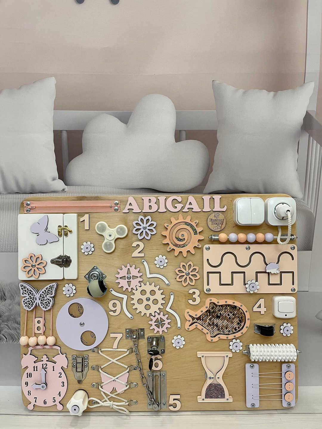Personalized Activity Board, Nursery Boho Decor, Handmade Wooden Toy ...