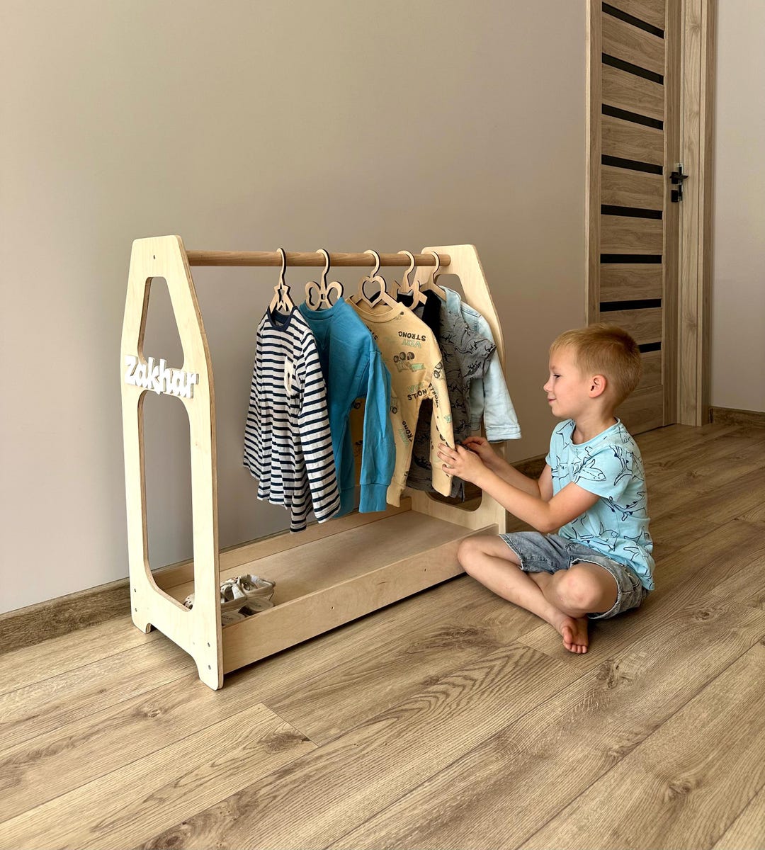 Kids Personalized Clothing Rack, Organic Wood Dress up Storage ...
