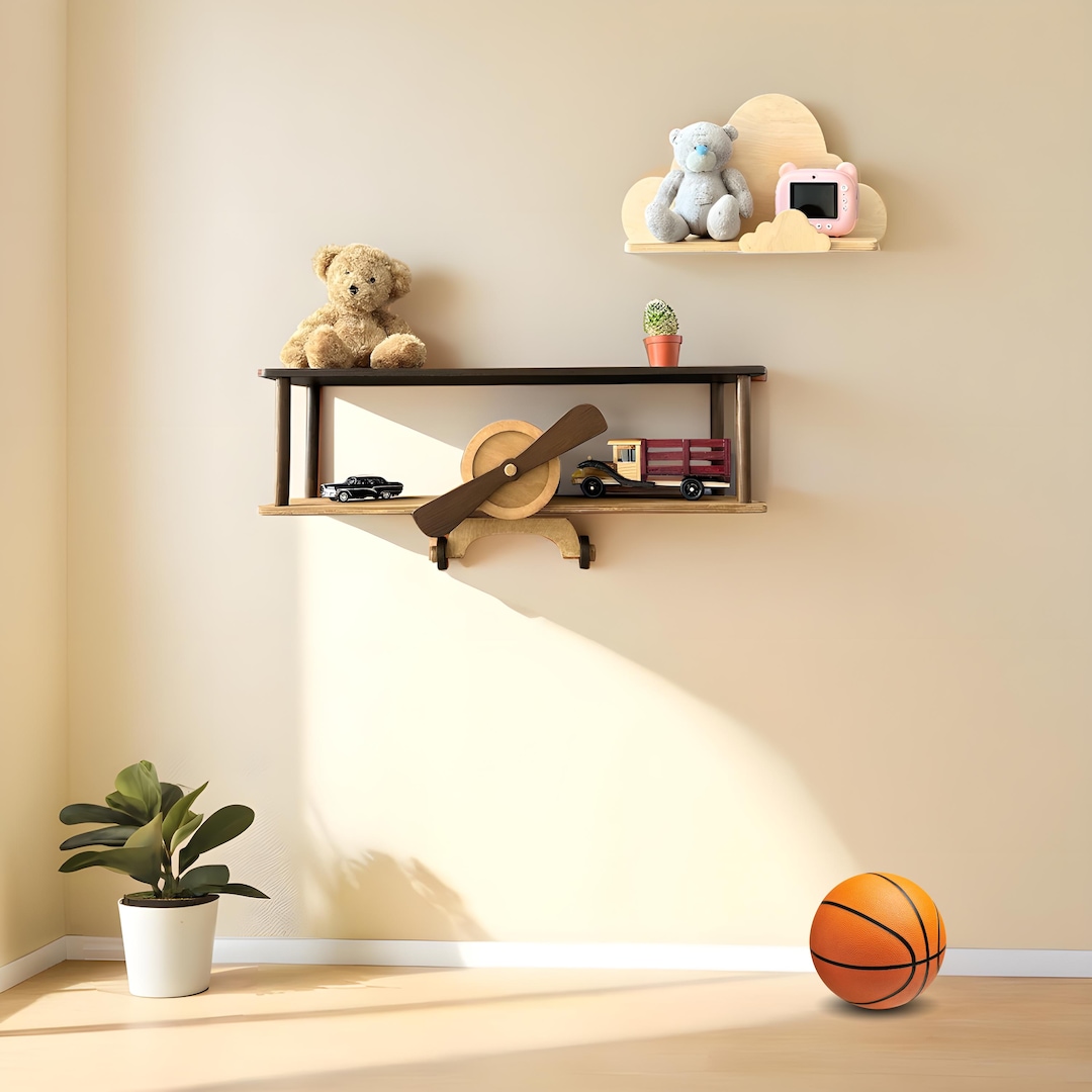 Brown Wall Mounted Airplane Shelf, Beige Cloud Floating Shelf, Aviation ...