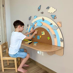 Kids Art Station Wall Desk – Montessori Art Table With Cork Board ...