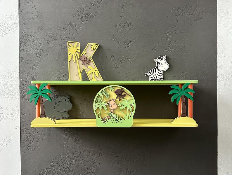 Jungle Theme Wall Mounted Shelf, Custom Kids Floating Shelf, Safari ...
