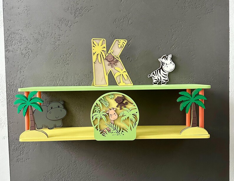 Jungle Theme Wall Mounted Shelf, Custom Kids Floating Shelf, Safari ...