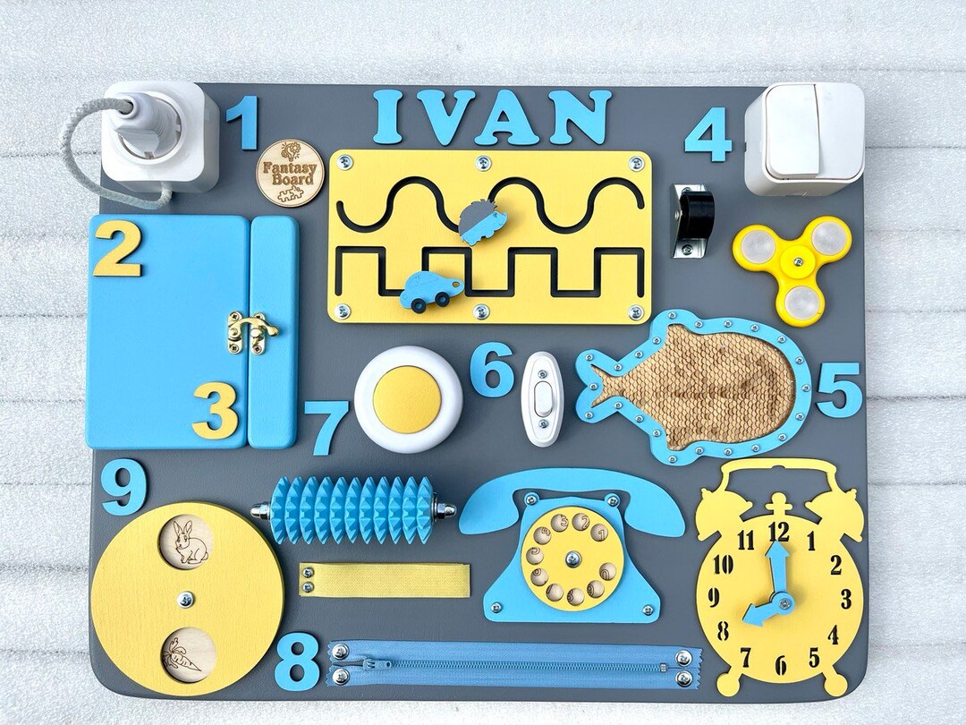 Personalized Wooden Busy Board for Toddler, Fidget Board for Kids ...