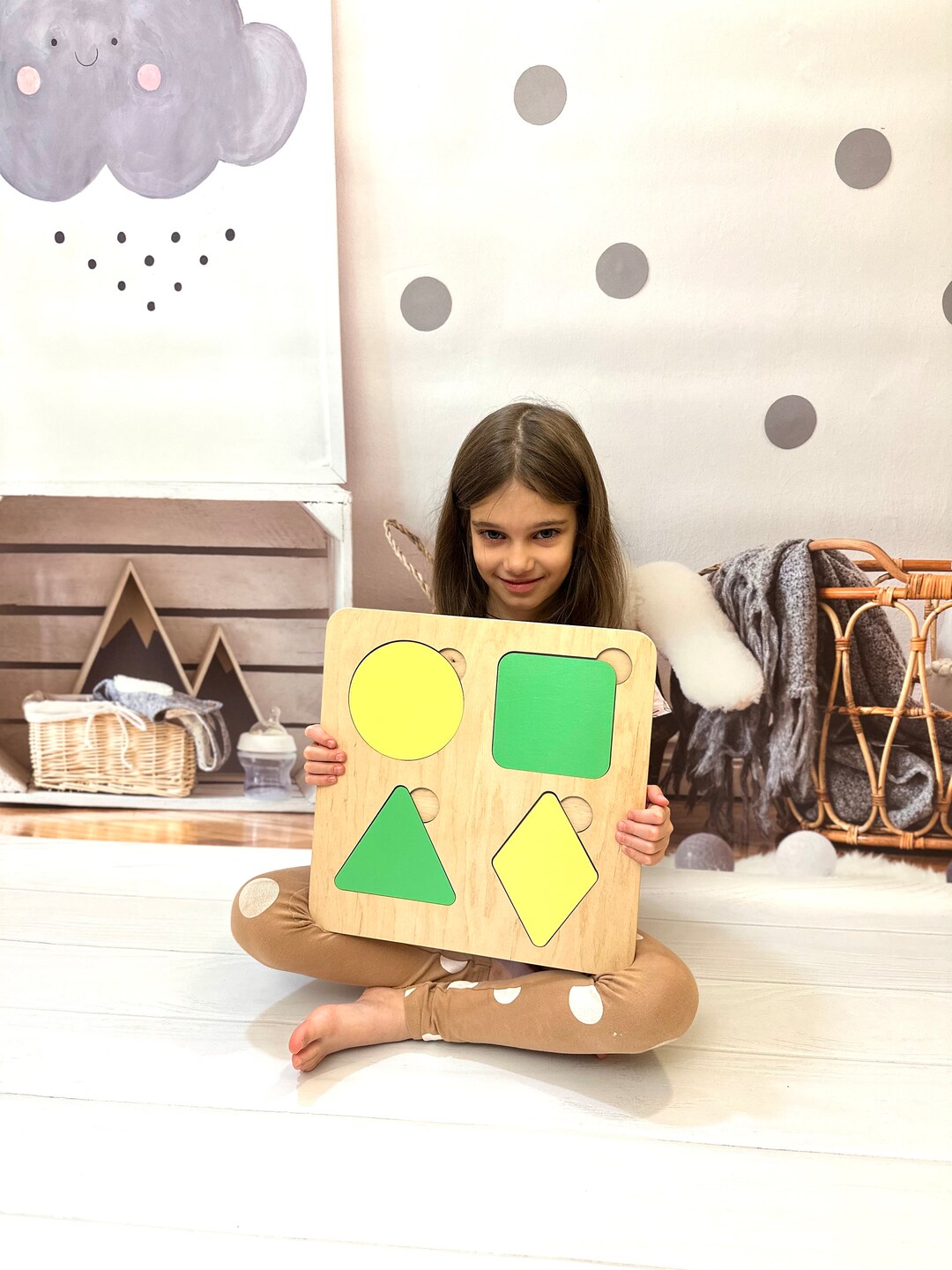 Montessori Wooden Sorter for Kid With Low Vision, Unique Geometric ...