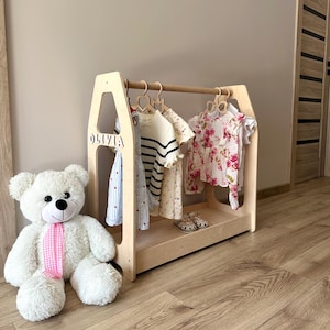 Kids Personalized Clothing Rack, Organic Wood Dress up Storage ...
