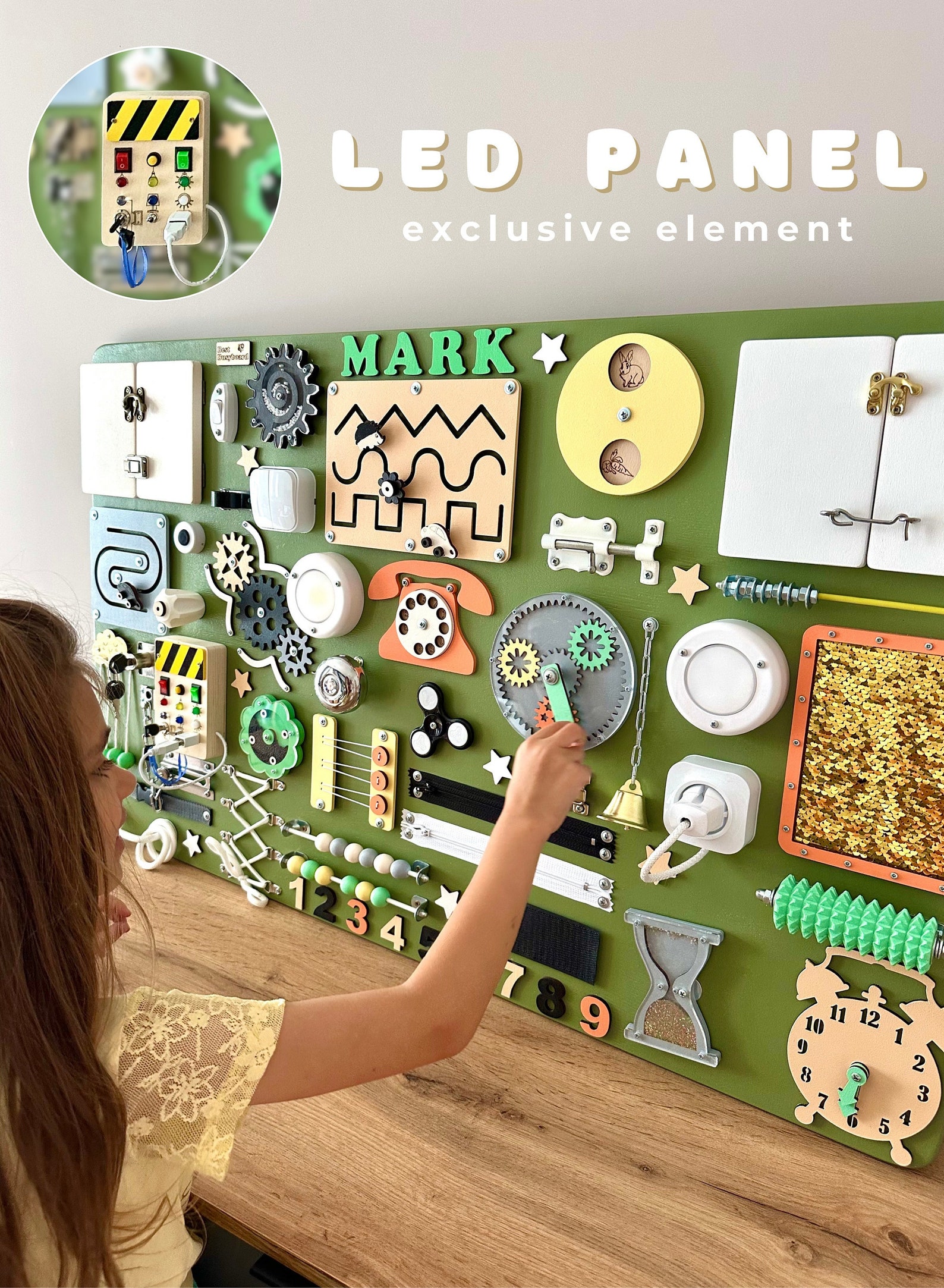 Large Green Fidget Activity Board, Handmade Montessori Busy Board ...