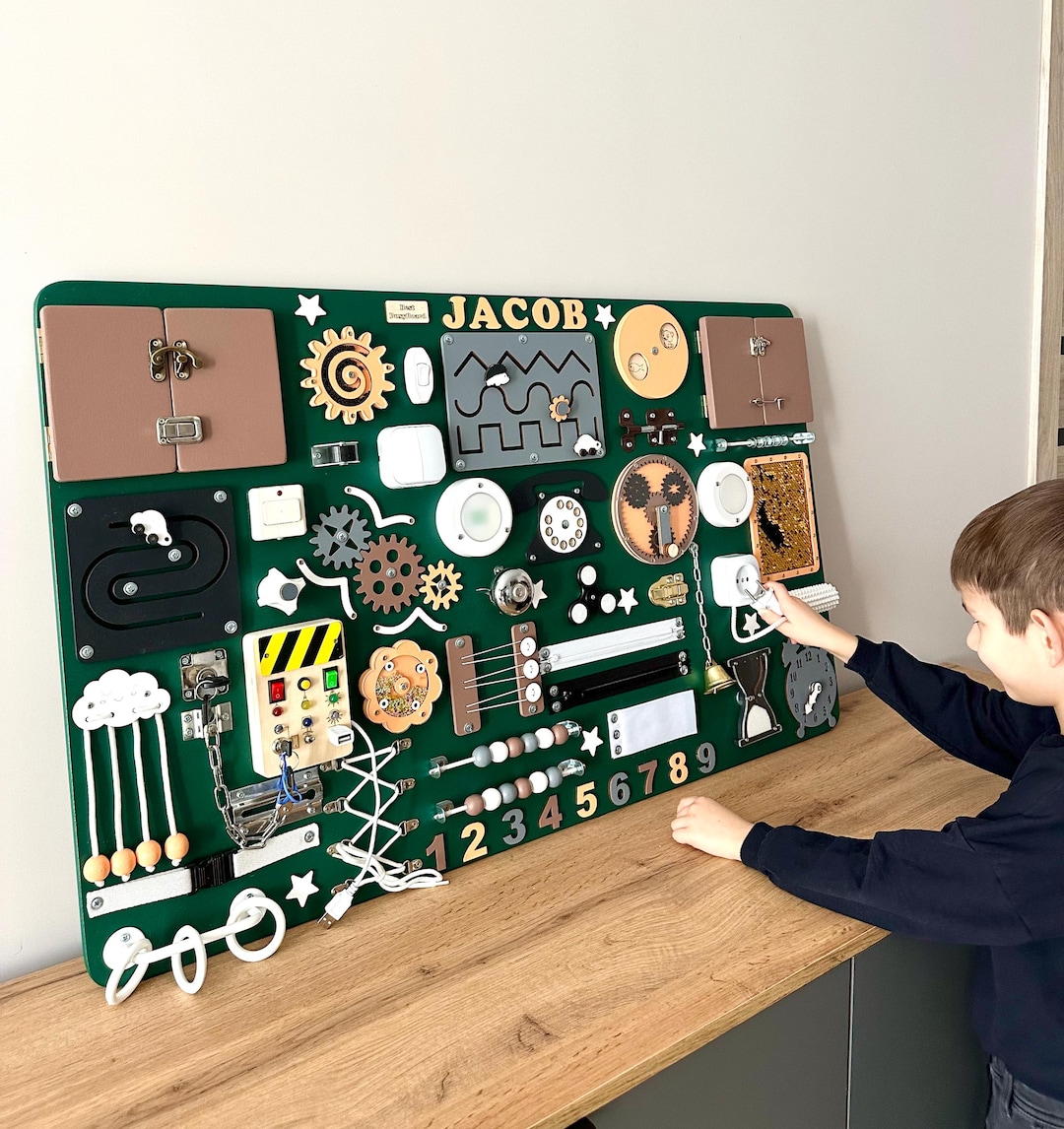 Large Green Fidget Activity Board, Handmade Montessori Busy Board ...