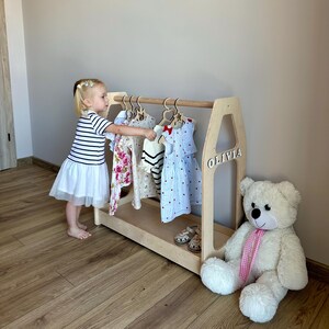 Kids Personalized Clothing Rack, Organic Wood Dress up Storage ...