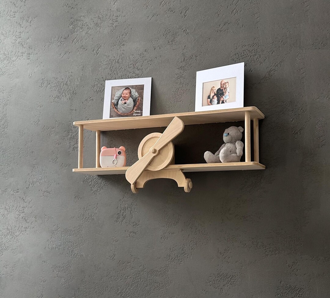 Wooden Plane Nursery Bookshelf, Aviation Floating Shelves, Handmade ...