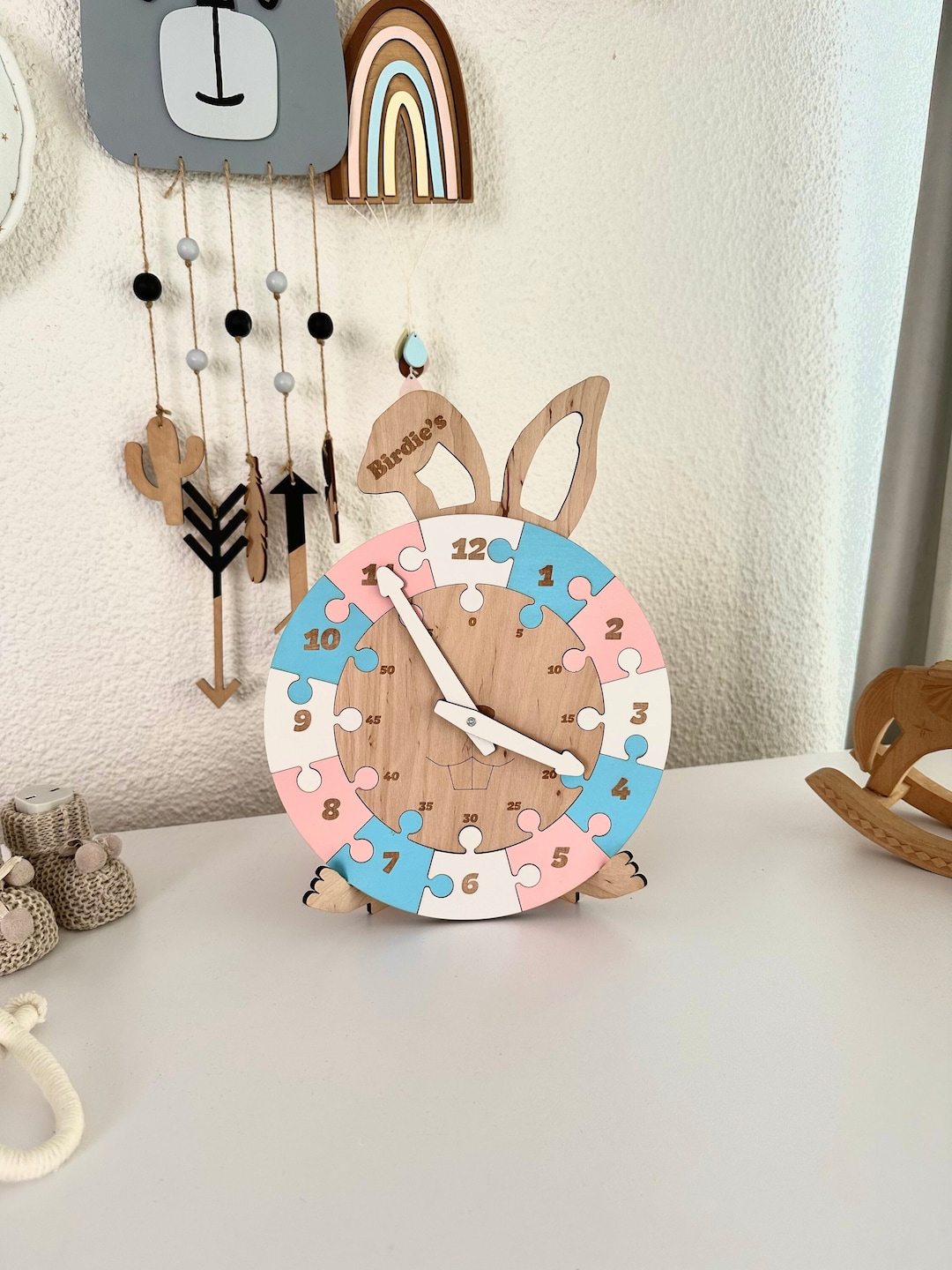 Montessori Educational Kids Clock, Wooden Organic Nursery Clock, Kids ...