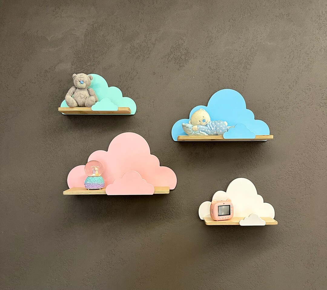 Nursery Wall Shelf, Floating Clouds Shelves, Space Nursery Decor Boy ...