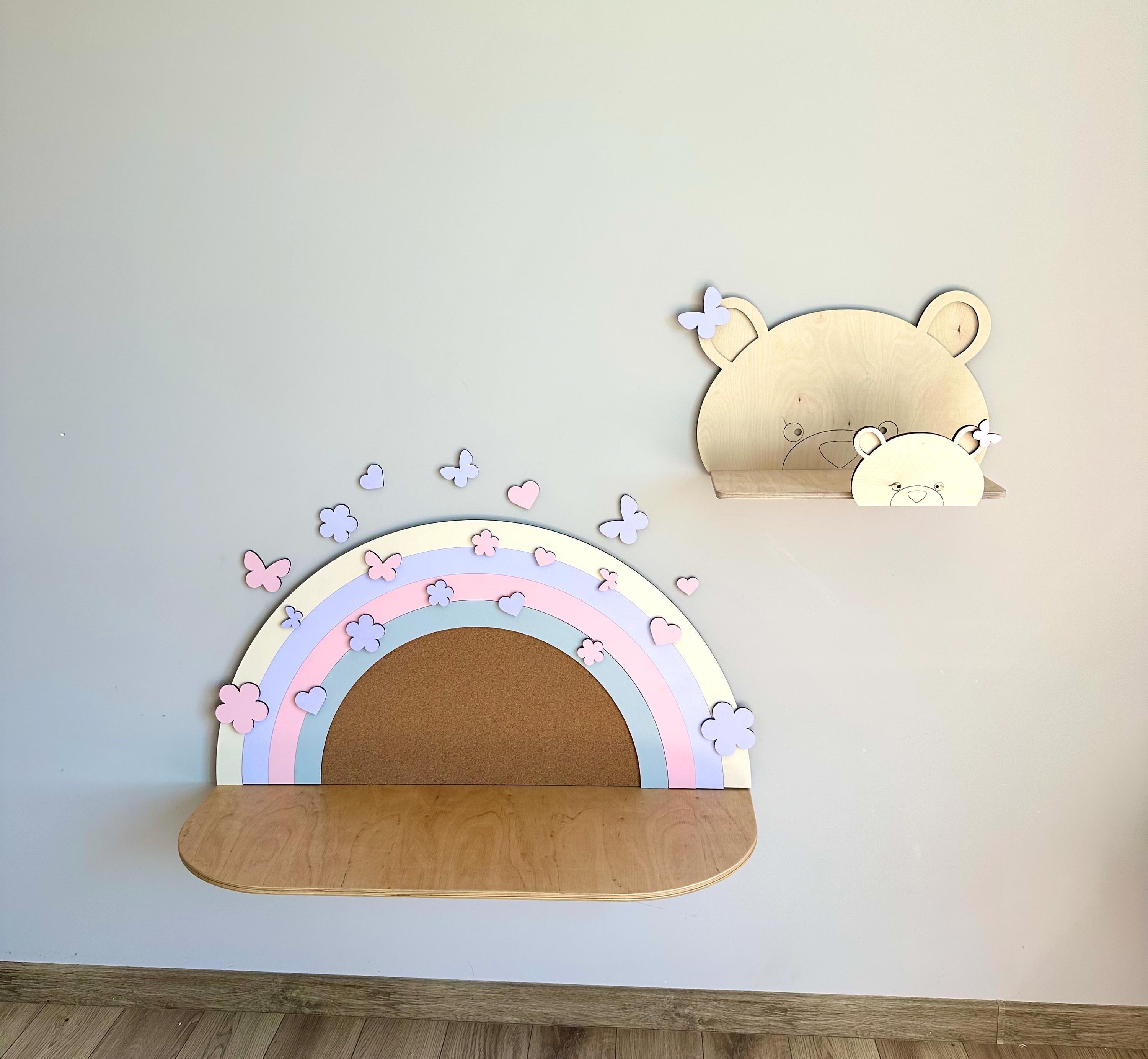 Colorful Kids Floating Desk and Wall Mounted Shelf Set, Custom Playroom ...