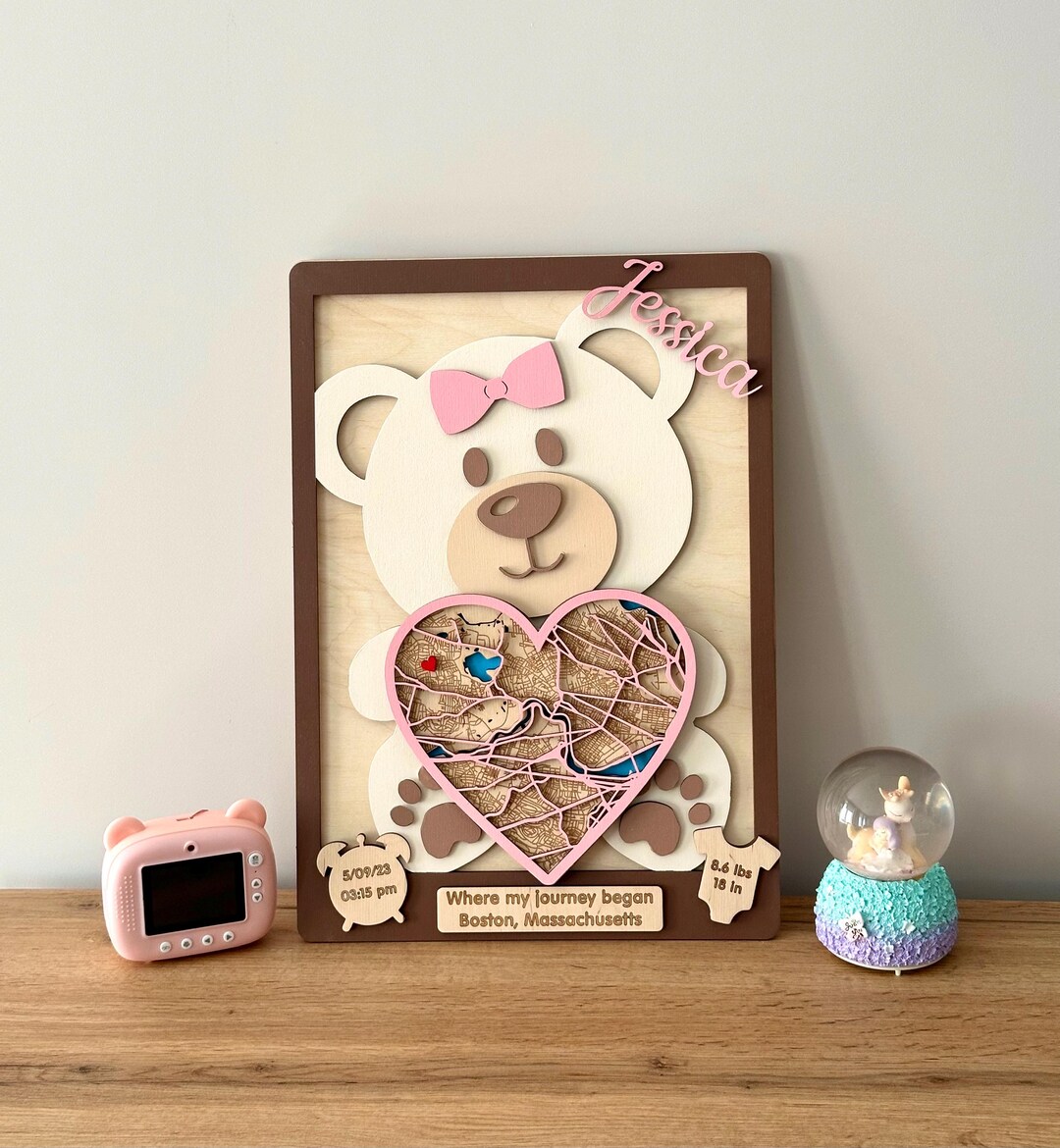New Baby Girl Gift, Birth Location Map Gift, Birth Announcement Frame ...