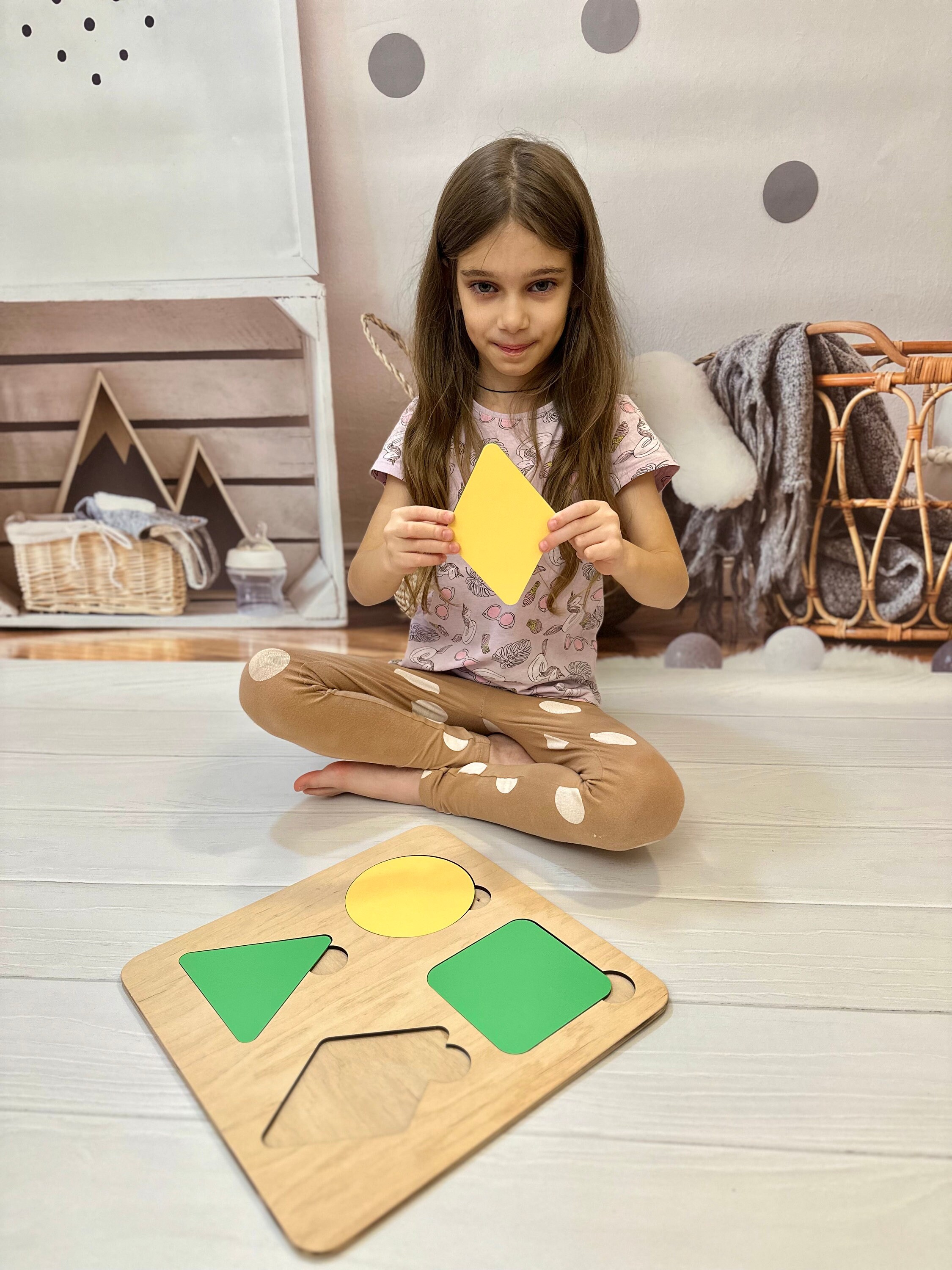 Montessori Wooden Sorter for Kid With Low Vision, Unique Geometric ...