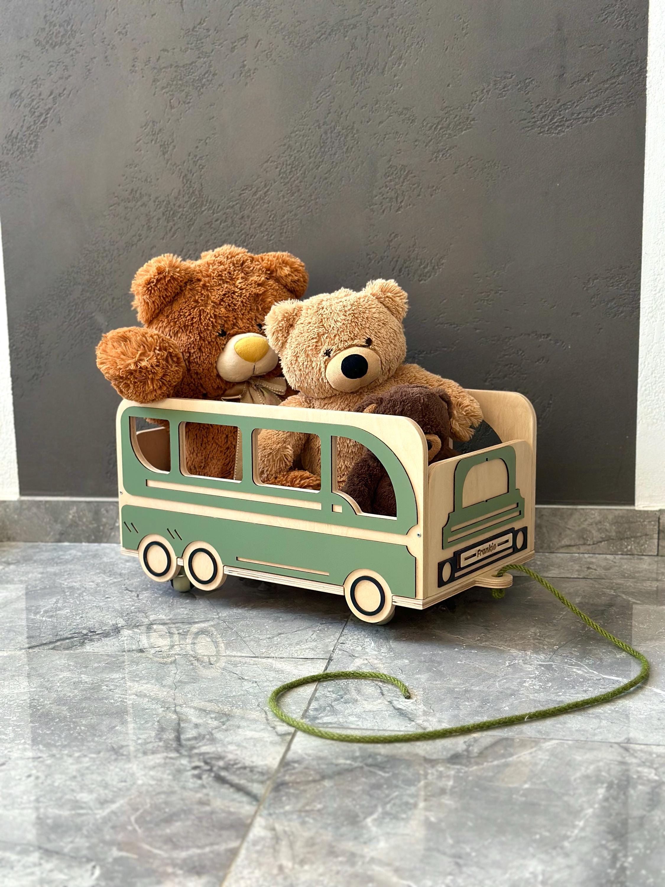 Pink Wooden Toy Bus on Wheels, Personalized Toy Box, Vintage Nursery ...