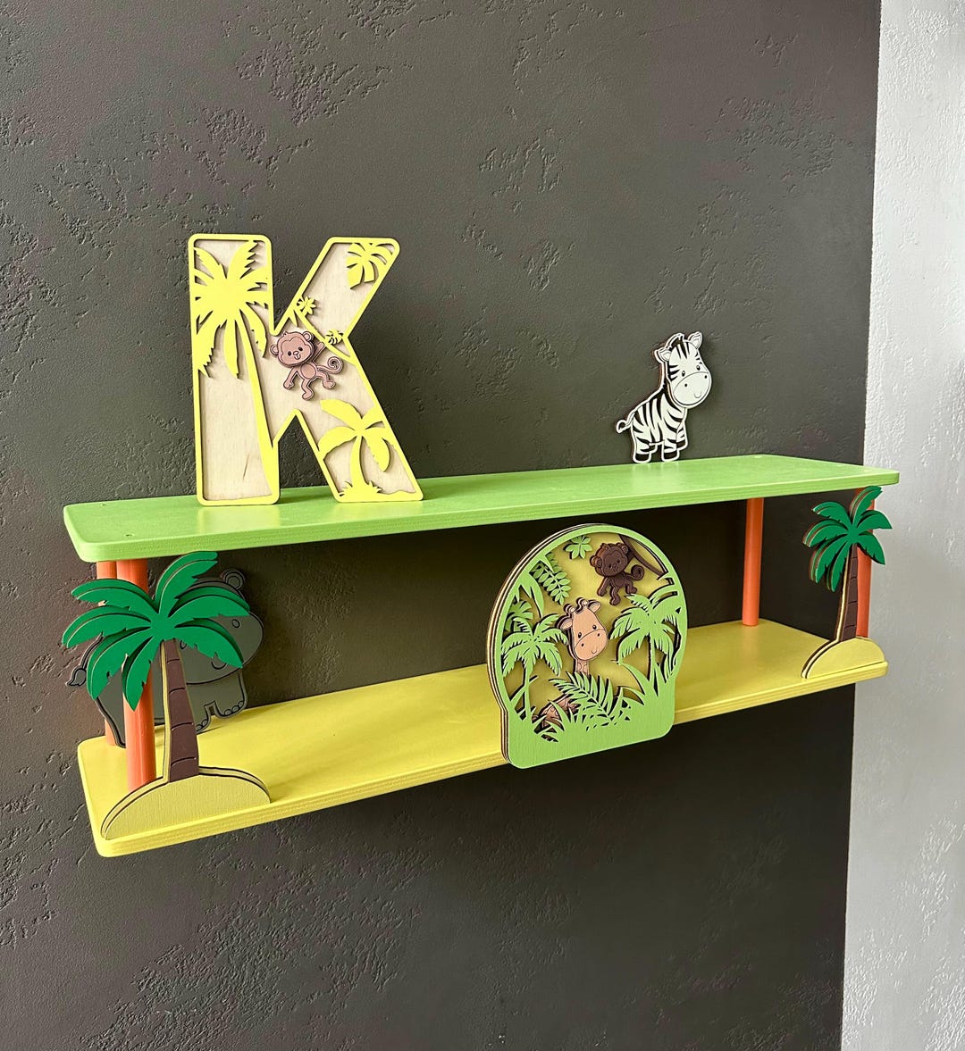 Jungle Theme Wall Mounted Shelf, Custom Kids Floating Shelf, Safari ...