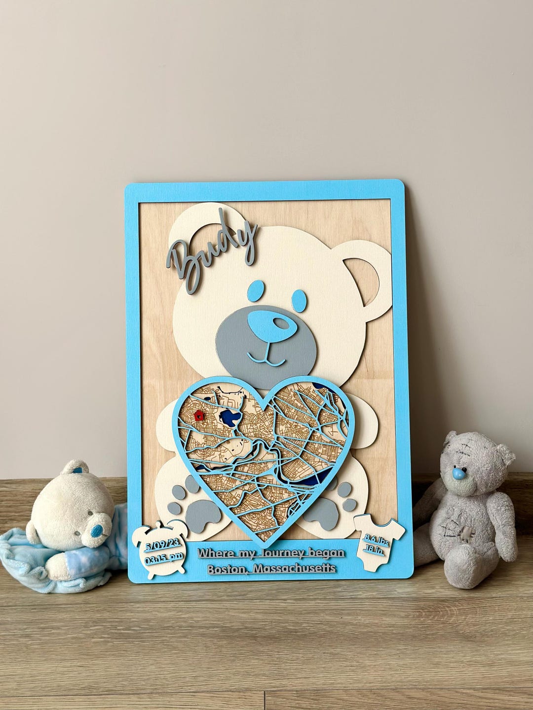 Custom Birth Map New Mom Dad Gift, Baptism Gift Boy, Hello World Sign ...