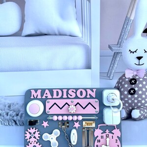 Pink Activity Board for Girl, Sensory Toy, Montessori Busy Board, 1st ...