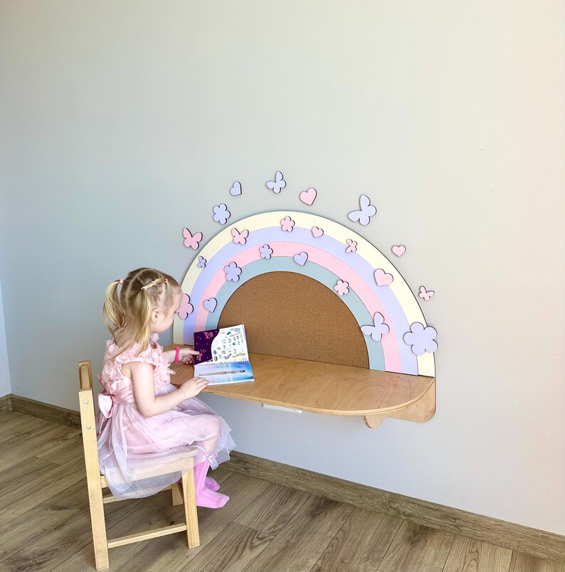 Colorful Kids Floating Desk and Wall Mounted Shelf Set, Custom Playroom ...