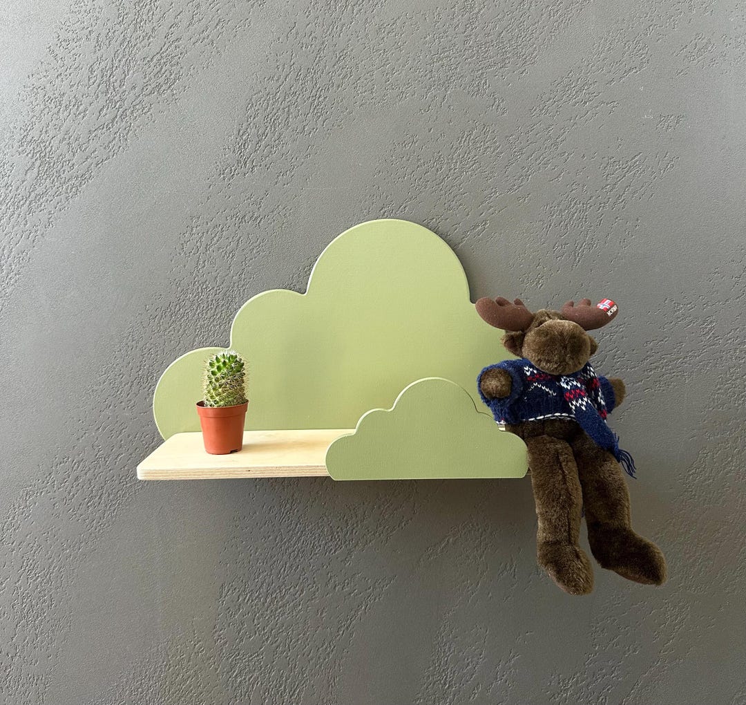 Olive Cloud Wall Bookshelf, Floating Cloud Shelf, Montessori Nursery ...