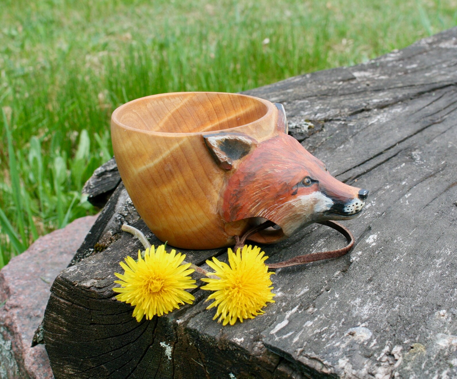Fox Kuksa Guksi wooden mug of birch hand carved cup with | Etsy