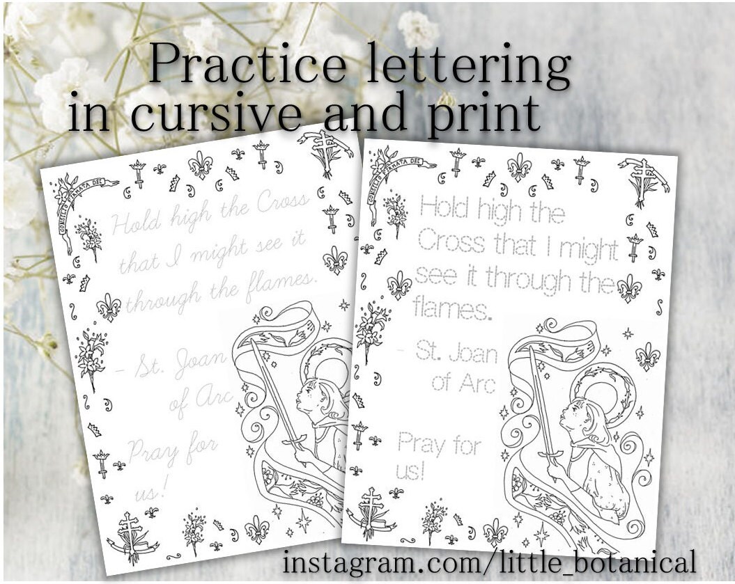 St. Joan of Arc Handwriting and Coloring Page With Print and Cursive ...