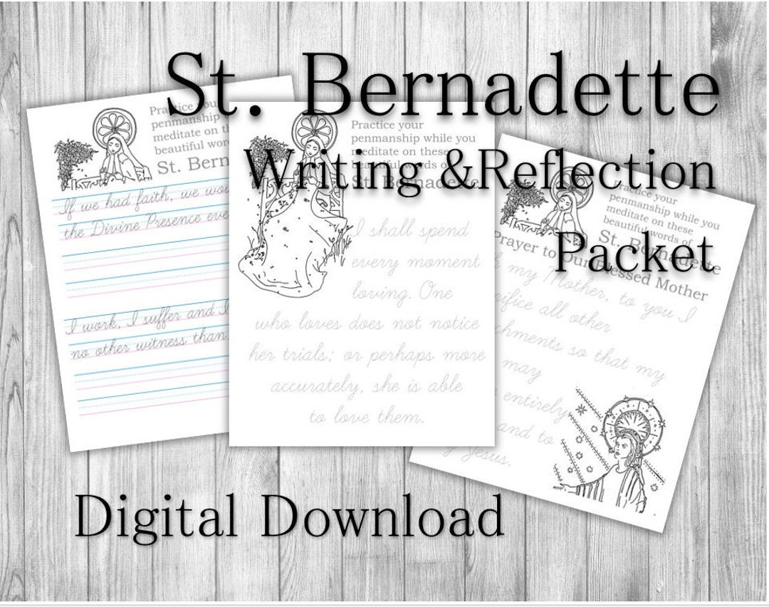 St. Bernadette Prayerful Cursive Handwriting Activity Packet Suited to ...