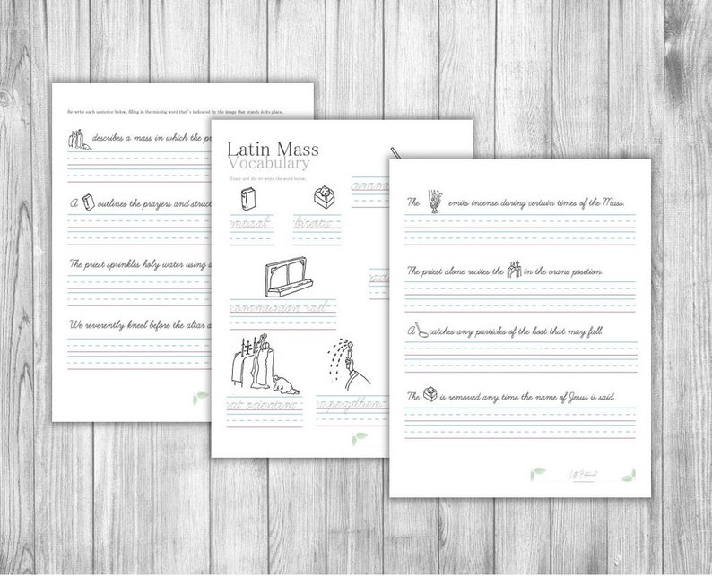 Traditional Latin Mass Handwriting Practice Worksheet Set, Featuring ...