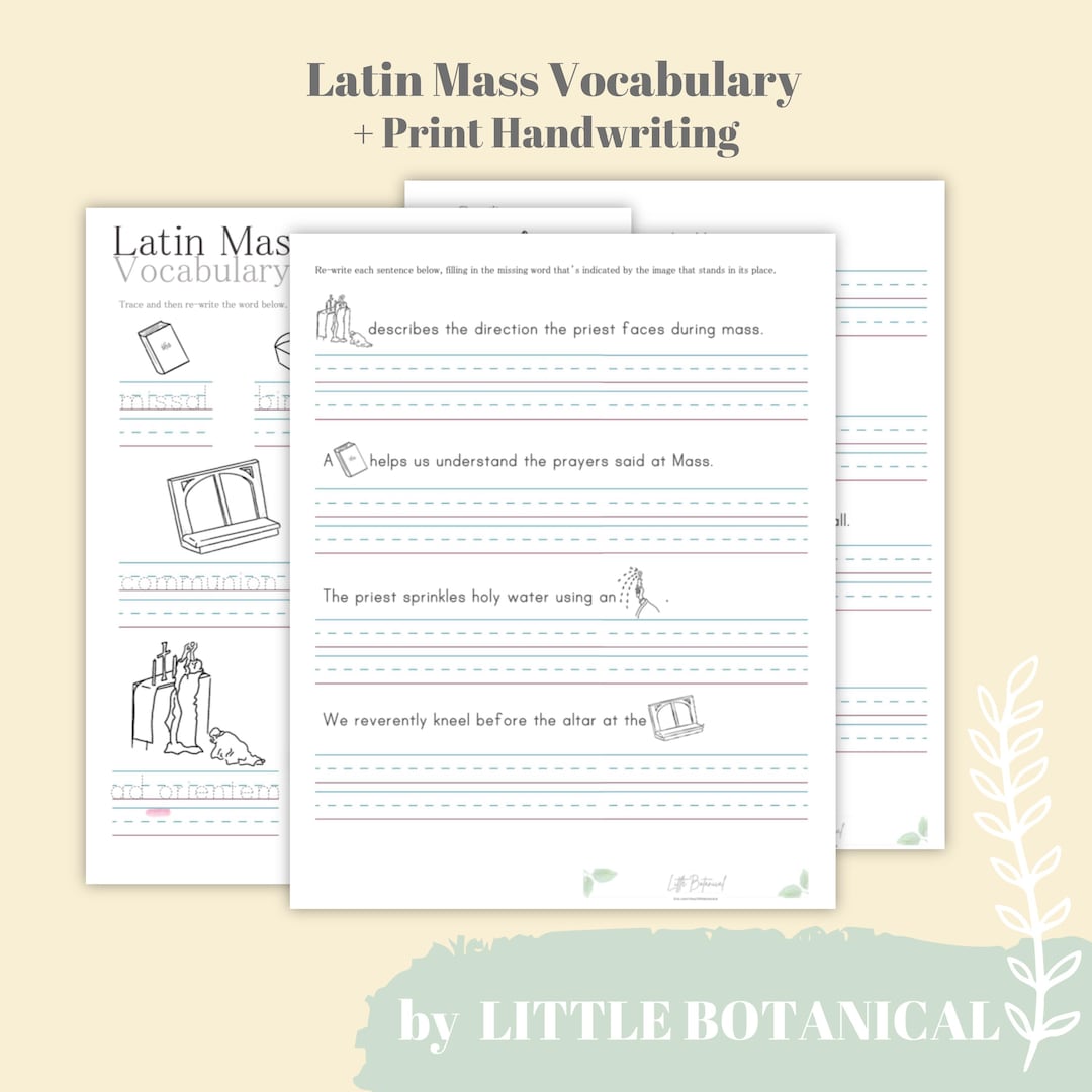 Catholic Handwriting Worksheet Set Featuring Traditional Latin Mass ...
