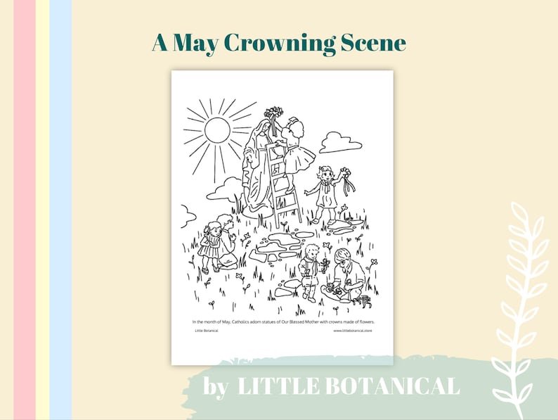 Catholic May Crowning Mary Coloring Page Featuring Children Making ...