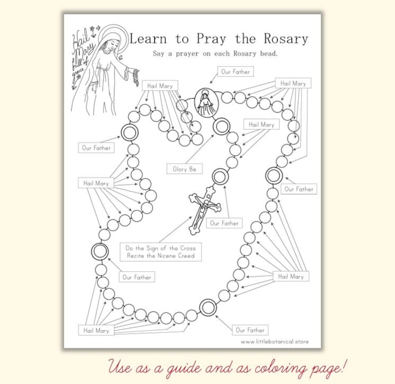 Easy Rosary Guide to Color-in for Catholic School Teachers, Homeschool ...