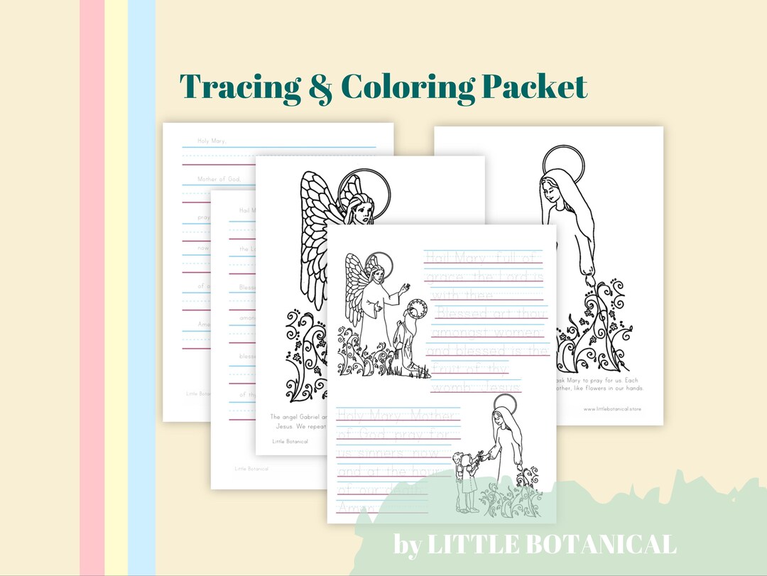 Hail Mary Worksheet Packet | Annunciation and Prayer Illustrations ...