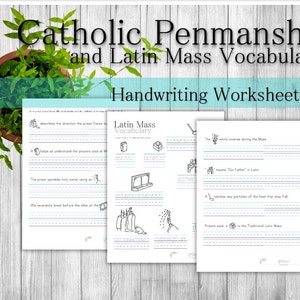 Catholic Handwriting Worksheet Set Featuring Traditional Latin Mass ...