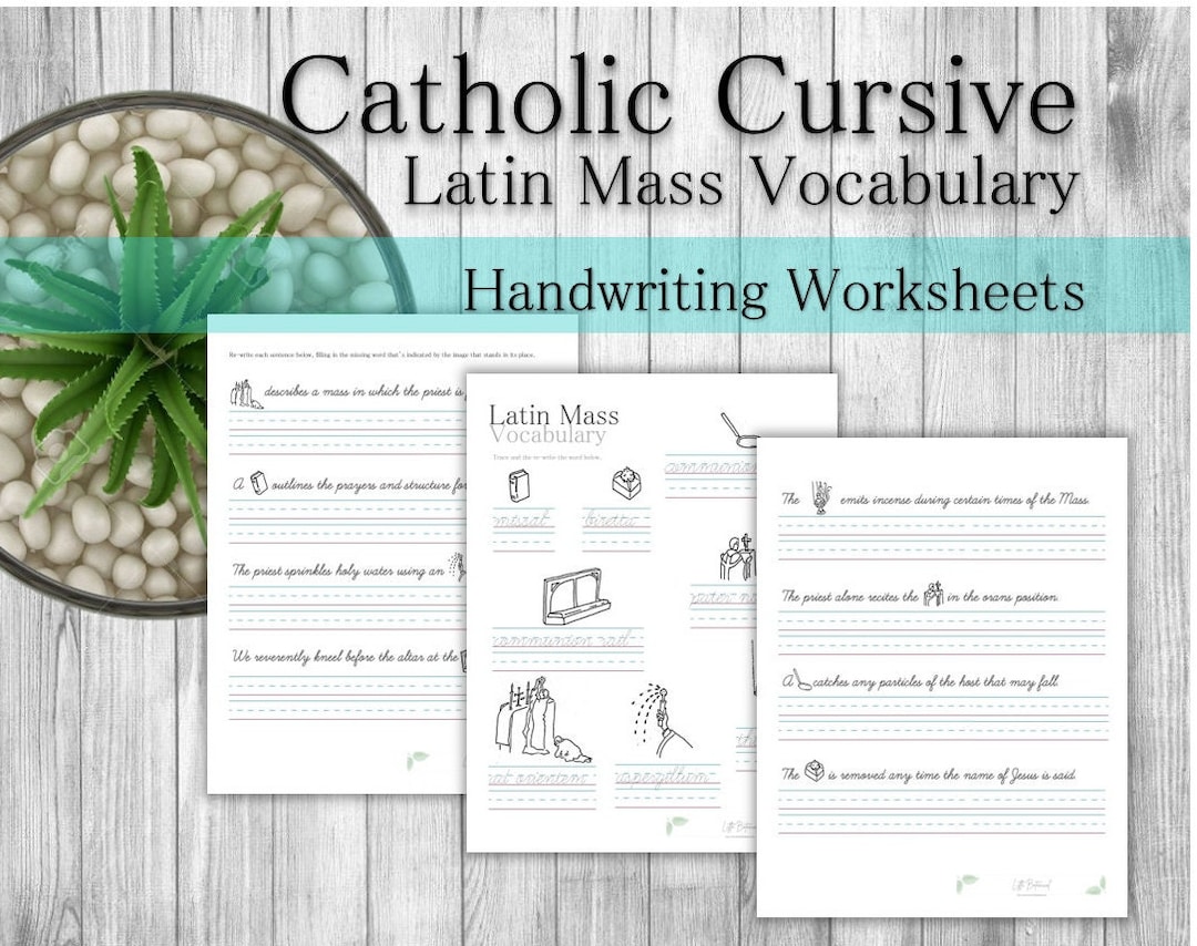 Traditional Latin Mass Handwriting Practice Worksheet Set, Featuring ...