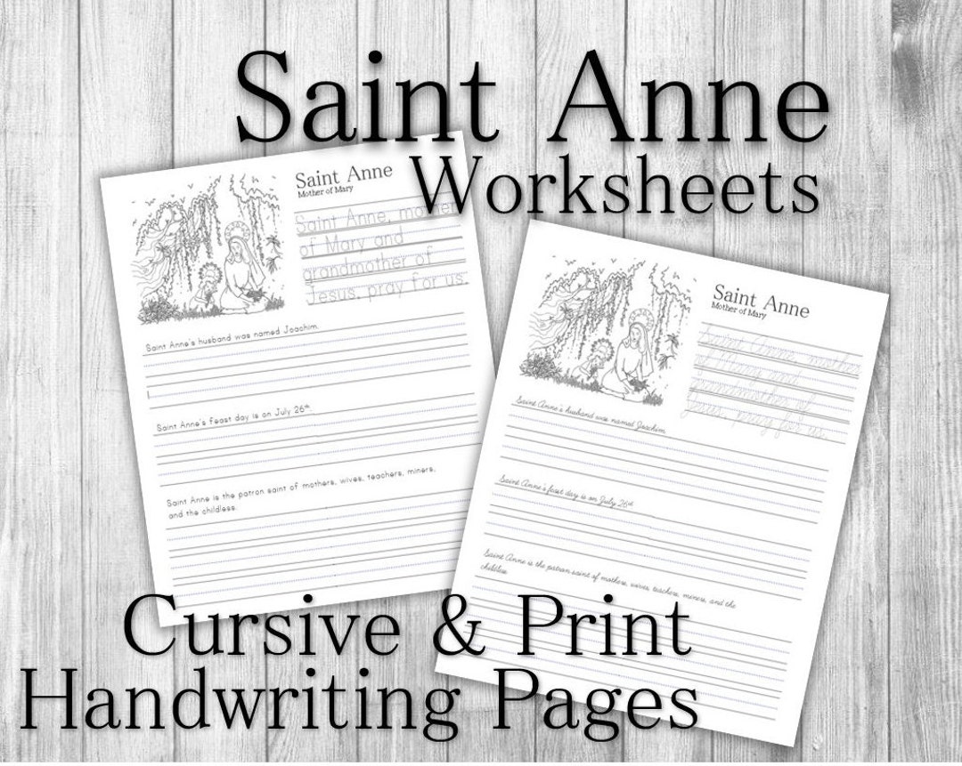 Saint Anne Penmanship Worksheet Set With Cursive and Print Options for ...
