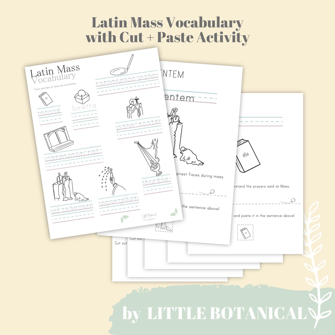 Traditional Latin Mass Vocabulary Pre-k Worksheet Packet for Learning ...