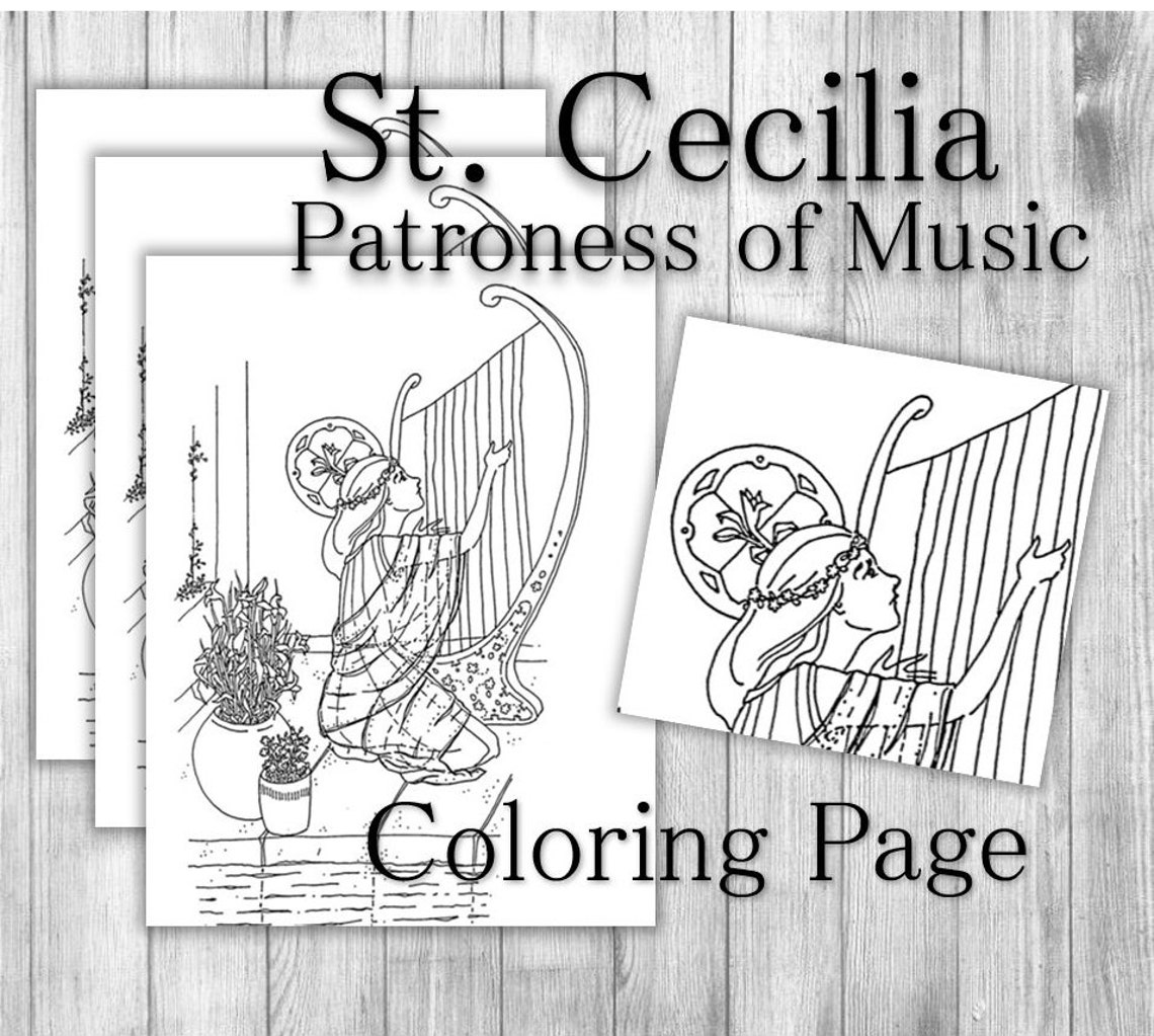 St. Cecilia Patron Saint of Music Printable Coloring Page Featuring ...