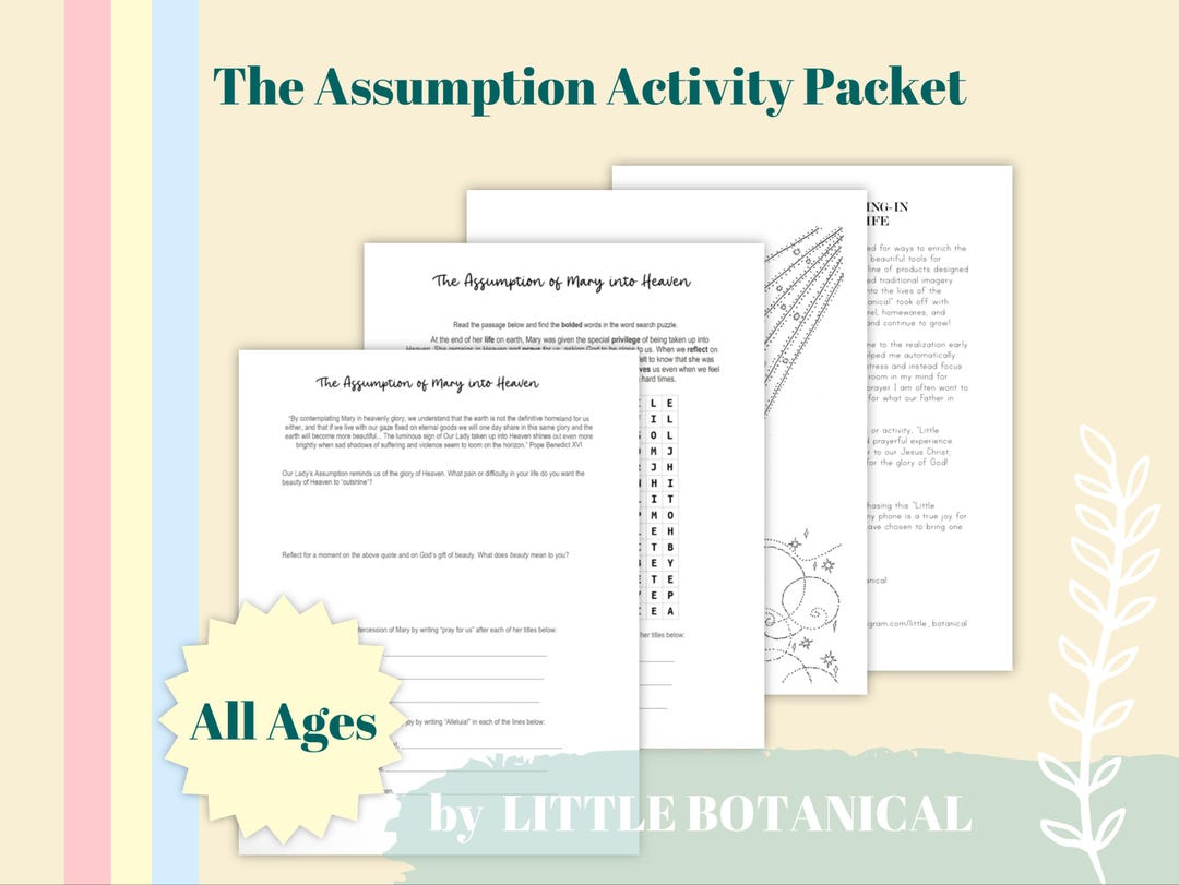 The Assumption of Mary Feast Day Activity Packet, TWO VERSIONS for ...