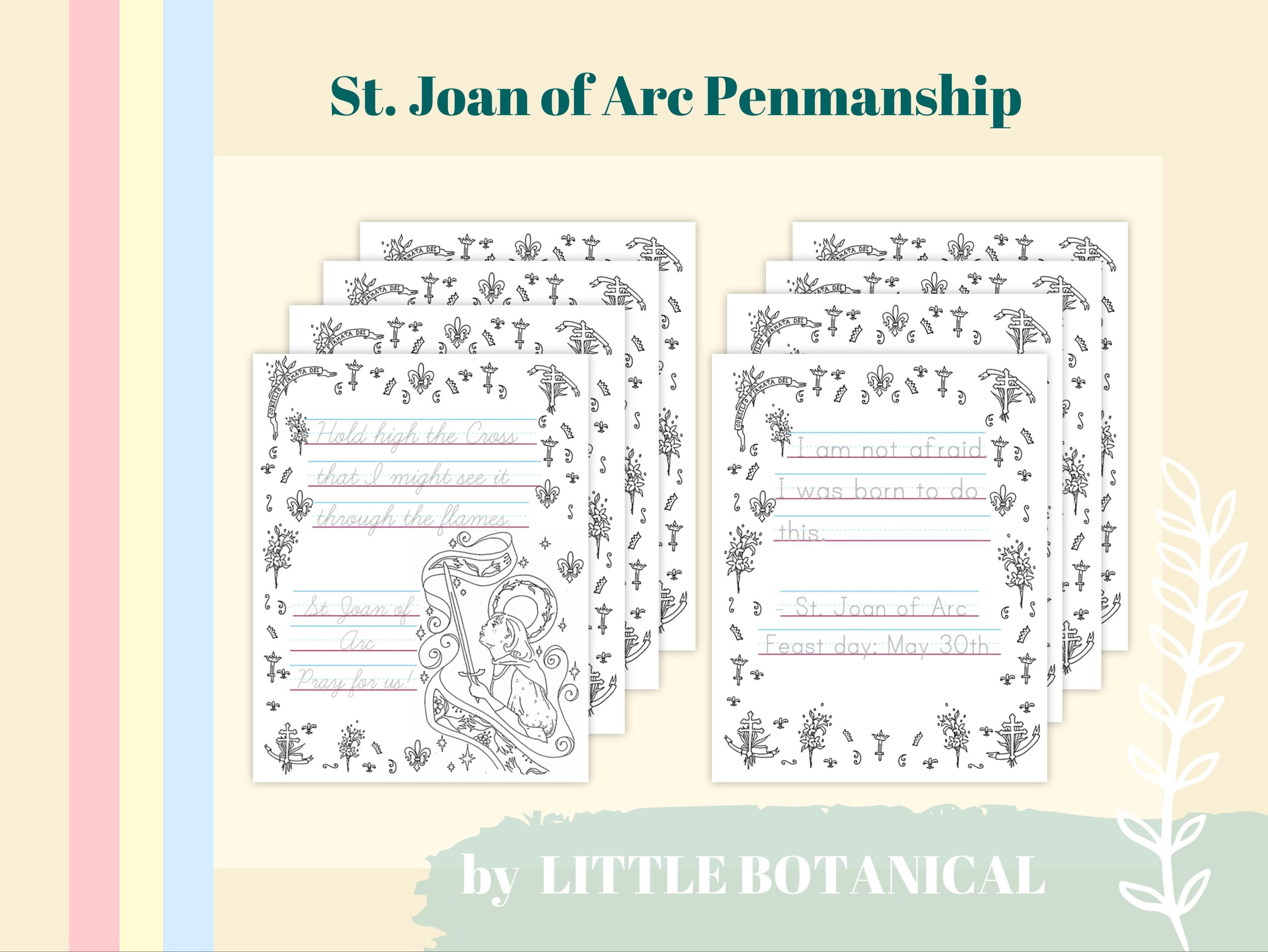 St. Joan of Arc Handwriting Practice: Cursive & Print (PDF Download - Etsy