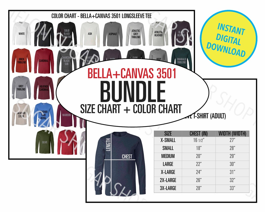 Bella Canvas 3501 Size and Color Chart | BC3501 Unisex Jersey Long ...