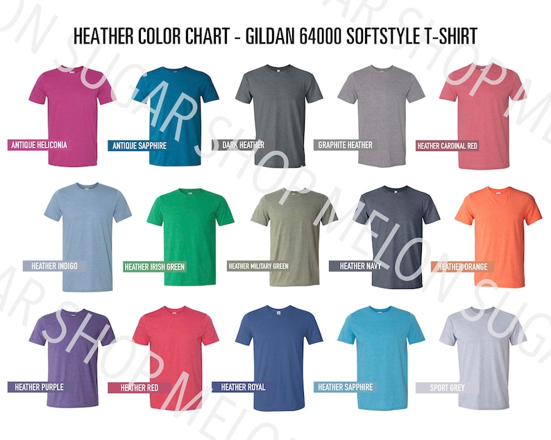 Gildan 64000 HEATHER Color Chart | 640 Every HEATHER Color | Unisex ...