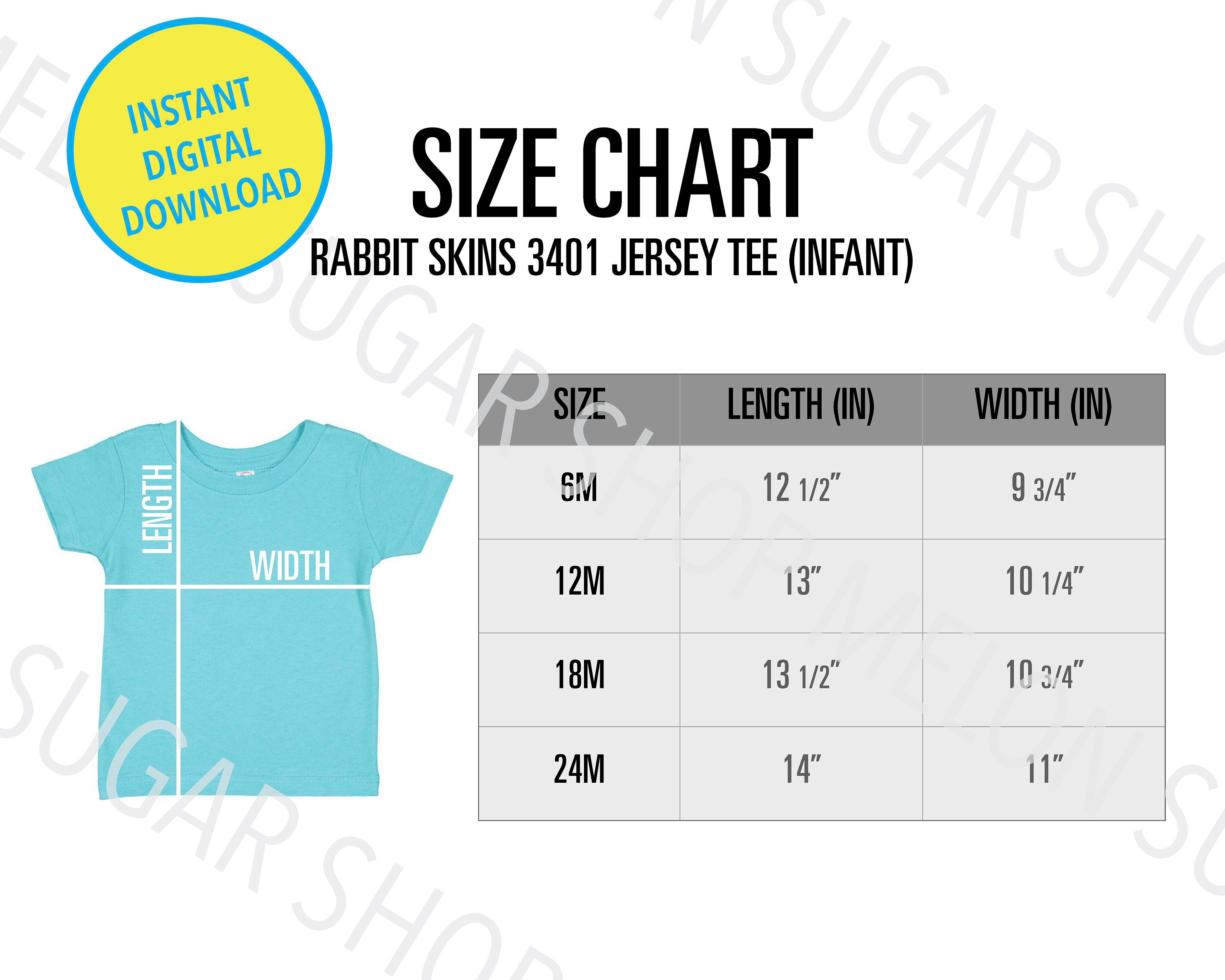 Rabbit Skins 3401 Size Chart, 3401 Size Chart Mockup, RS3401, 3401 ...